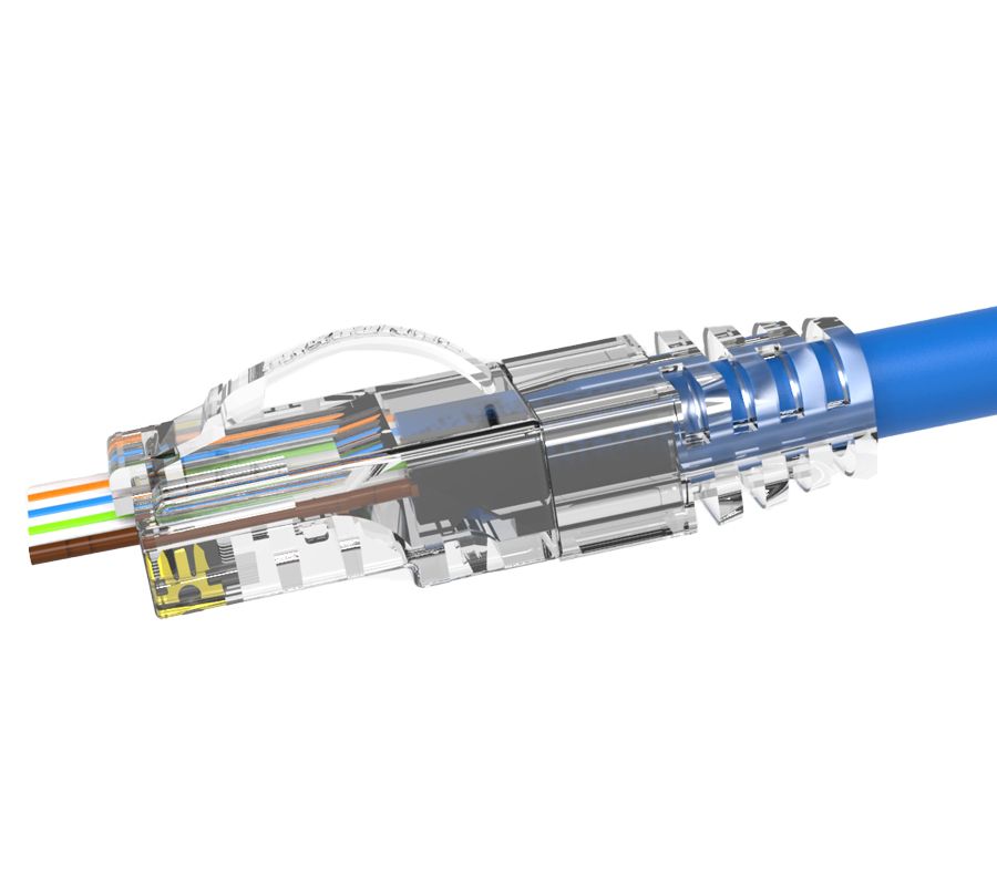 Cat5E Unshielded RJ45 Pass Through Connector with arc latch Solutions ... Cat5E Unshielded RJ45 Pass Through Connector with arc latch Solutions ...